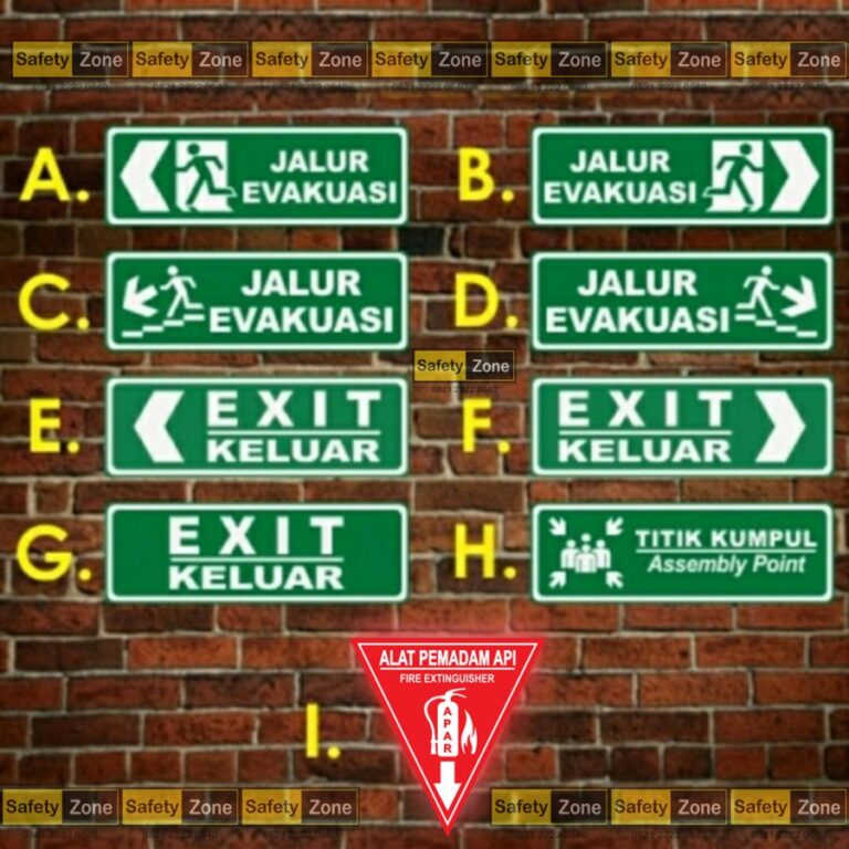 Sign Jalur Evakuasi & Rambu Exit (Stiker/Akrilik/Plat) - Safetyzone